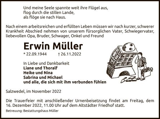 Traueranzeigen von Erwin Müller | AZ.Trauer.de